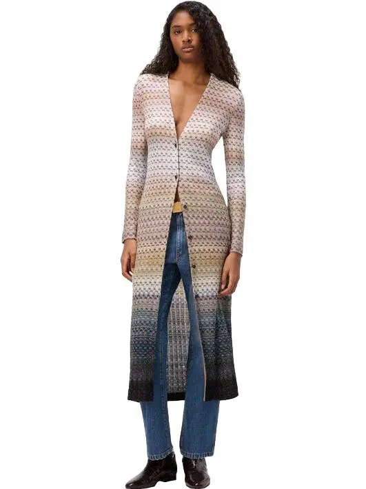 Missoni Long Buttoned Cardigan In Viscose Blend - Blue