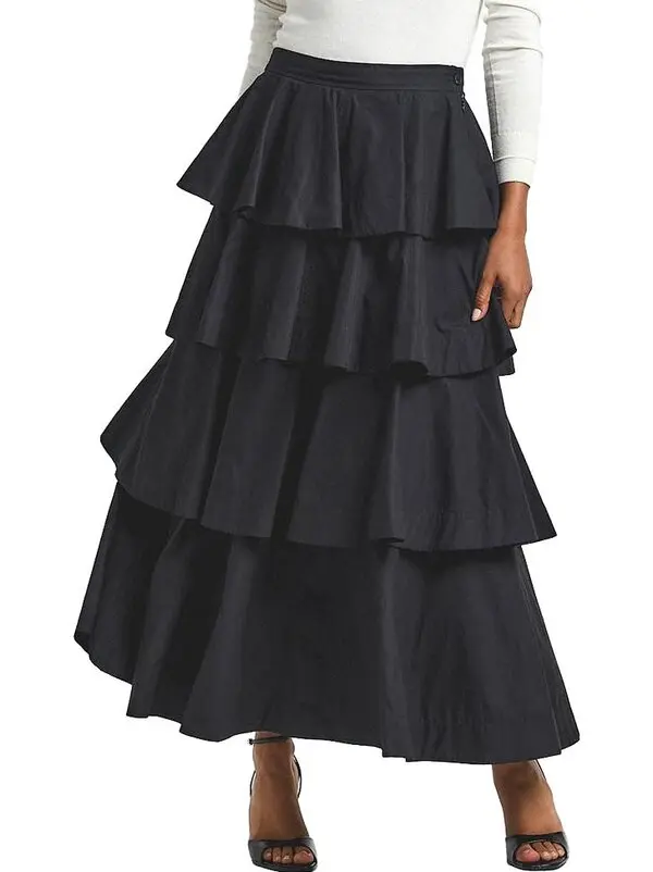 Derek Lam 10 Crosby Perla Ruffle Tiered Maxi Skirt - Black