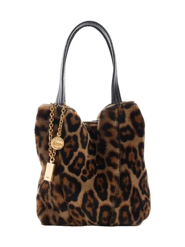 Chloé Small Spin Leopard Print Faux Fur Tote Bag - Jungle Brown