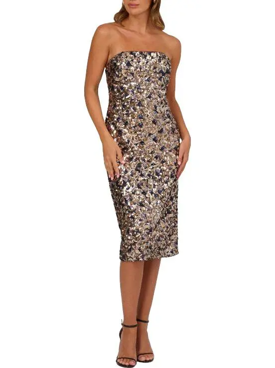 Adrianna Papell Sequin Strapless Midi Dress - Sequin Multi