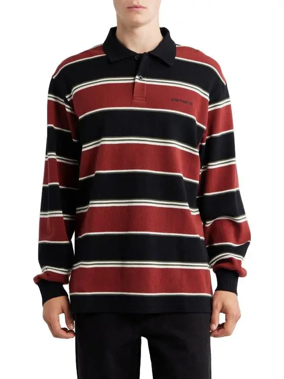 Carhartt Work In Progress Malone Long Sleeve Cotton Rubgy Shirt - Malone Stripe Dark Brick
