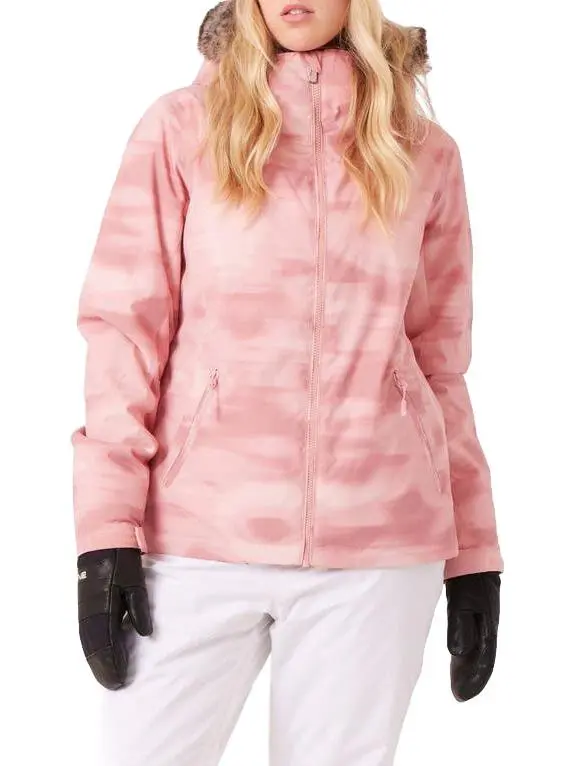 Roxy Jet Ski Technical Snow Jacket With Faux Fur Trim - Pink Combo
