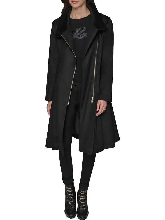 Karl Lagerfeld Paris Wool Blend Fit & Flare Coat - Black