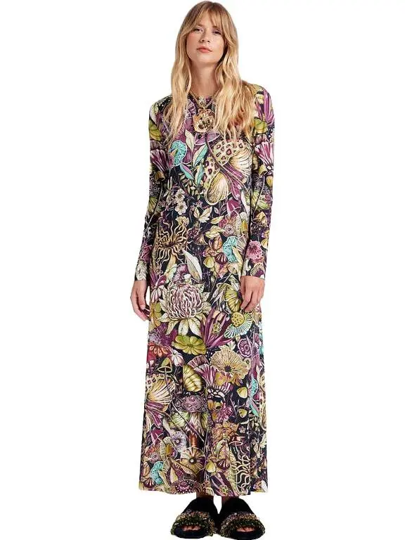 La DoubleJ Long Sleeve Printed Swing Dress - Fun-gi Green