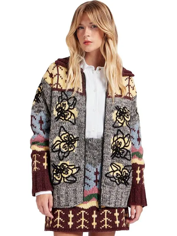 La DoubleJ Embroidered Chunky Cardigan - Multicolor Grey