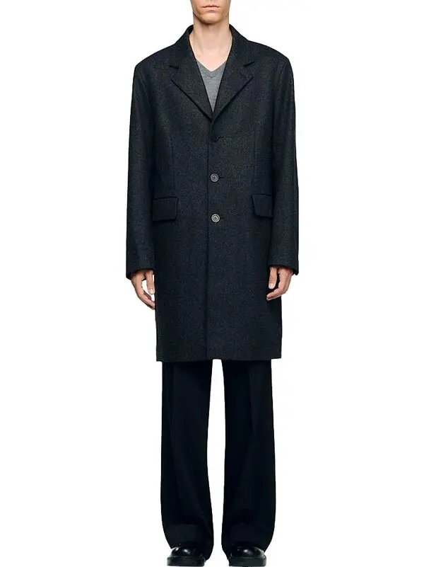 Sandro Wool Blend Broadcloth Coat - Dark Grey