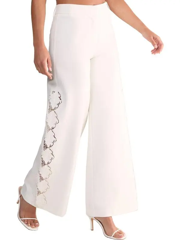 Nasty Gal Cutwork Side Tailored Wide Leg Pants - White