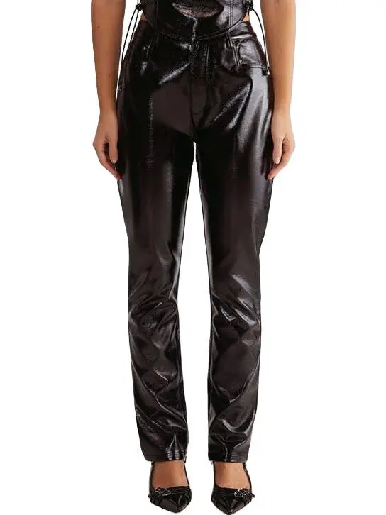 Nasty Gal High Waisted Distressed Vinyl Trousers - Black