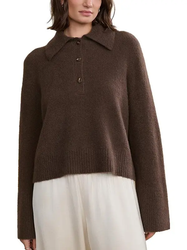 Jenni Kayne Cashmere Stevie Polo Sweater - Chocolate