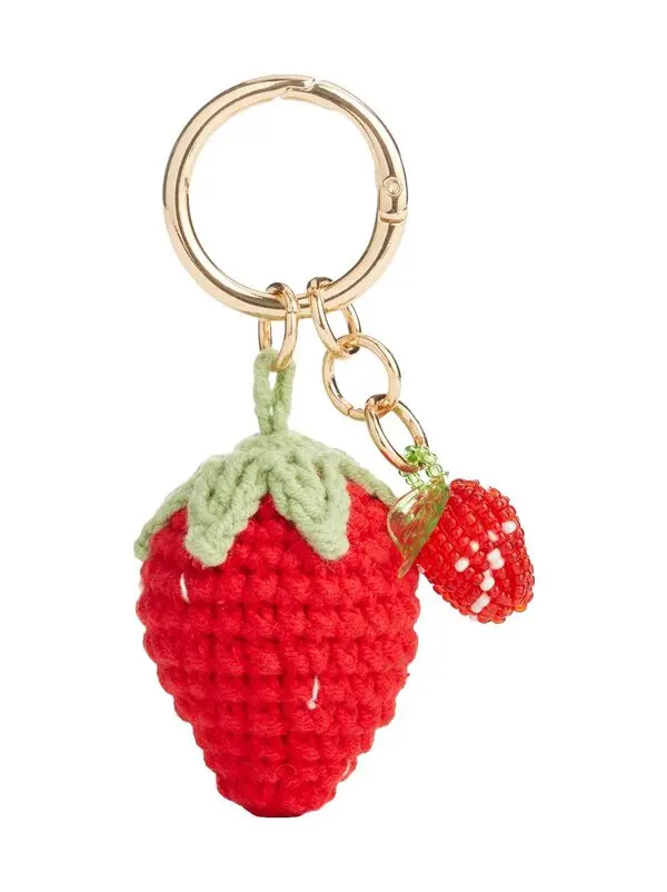 Chelsea28 Strawberry Crochet Bag Charm - Red Multi- Gold