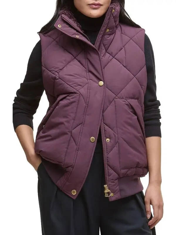 Barbour Diamond Quilted Puffer Vest - Black Cherry/muted Tartan