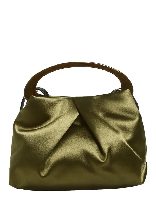 Dries Van Noten Pleated Satin Top Handle Bag - Olive 607