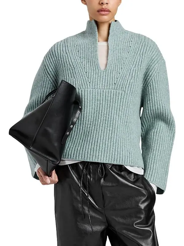 Proenza Schouler White Label Meron Wool Ribbed Sweater - Sea Glass Melange