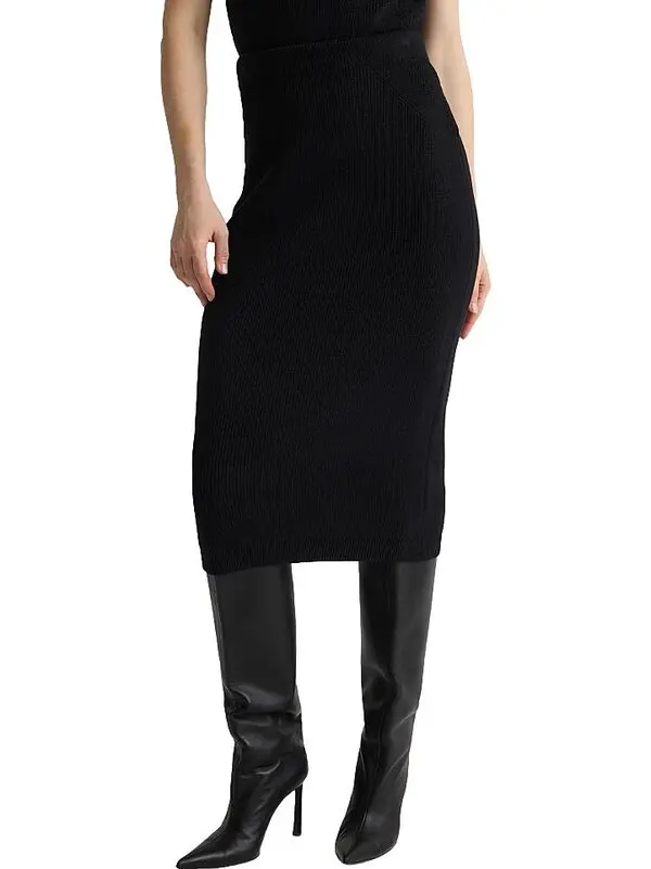 St. John Rib Knit Midi Skirt - Black