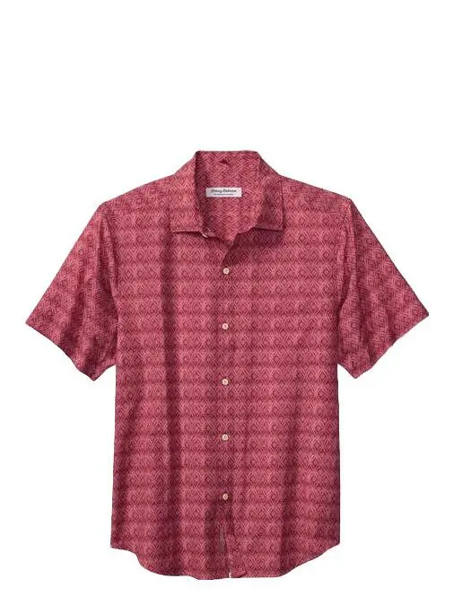 Tommy Bahama Bahama Coast Tile Isle Geo Print Islandzone® Short Sleeve Button-up Shirt - Plum Raisin