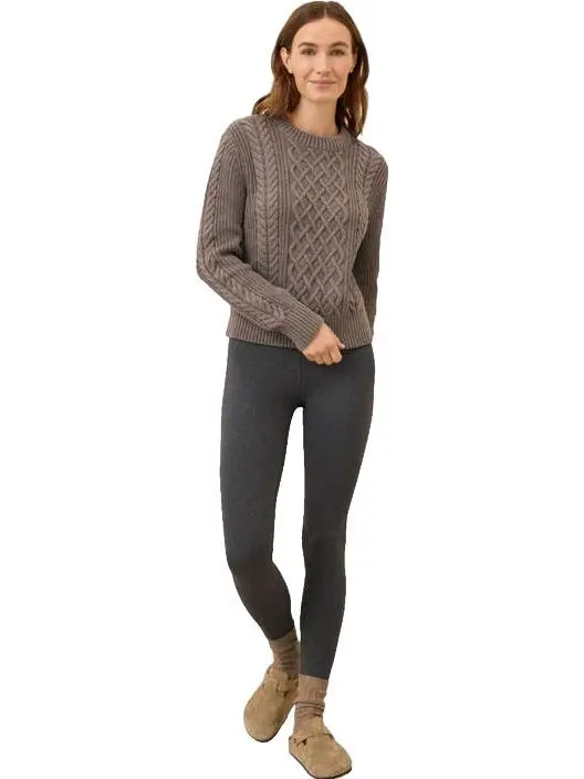 PACT Cable Knit Crew Sweater - Deep Taupe Heather