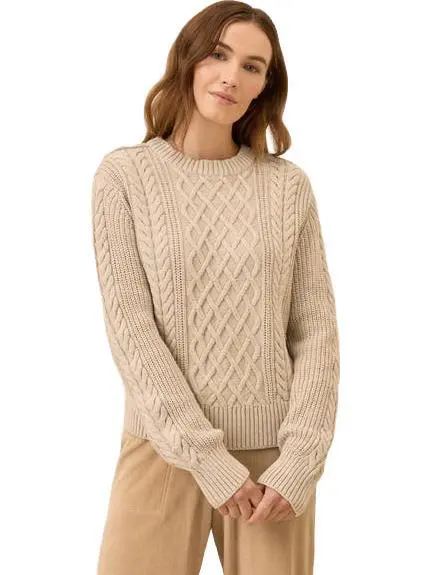 PACT Cable Knit Crew Sweater - Flax Heather