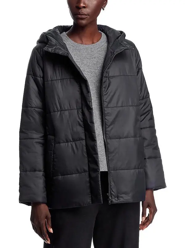 Eileen Fisher Hooded Puffer Coat - Black