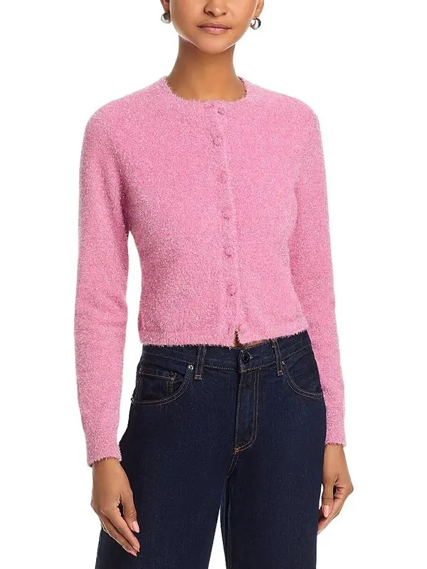 French Connection Tinsel Knit Slim Cardigan Sweater - Taffy Pink