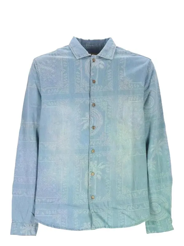 TOOCO Patterned Button-down Shirt - Blue