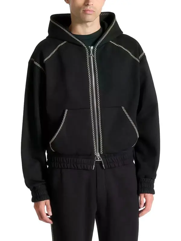 Manière De Voir Zip Up Hoodie With Whipstitch Detailing - Black