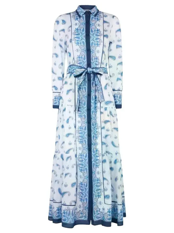 MC2 SAINT BARTH Paisley-print Belted Maxi Dress - White