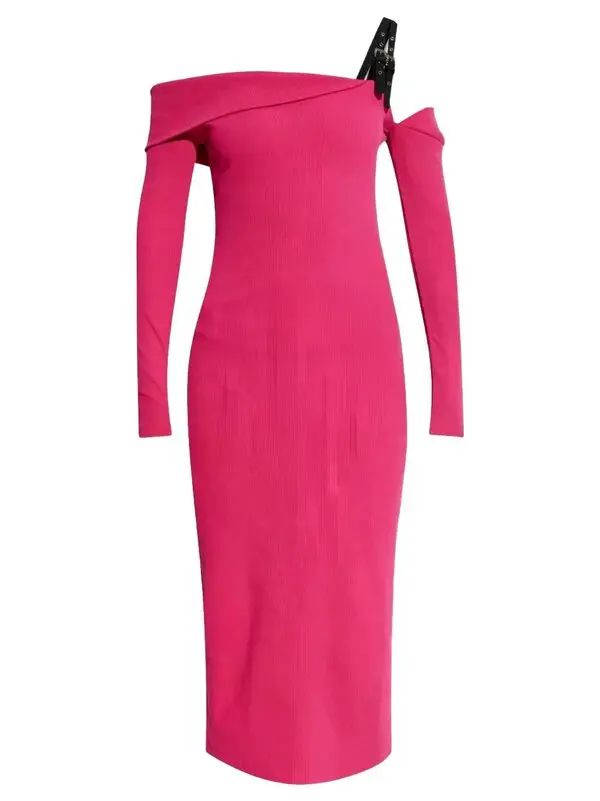 Versace Off-shoulder Buckle Midi Dress - Pink