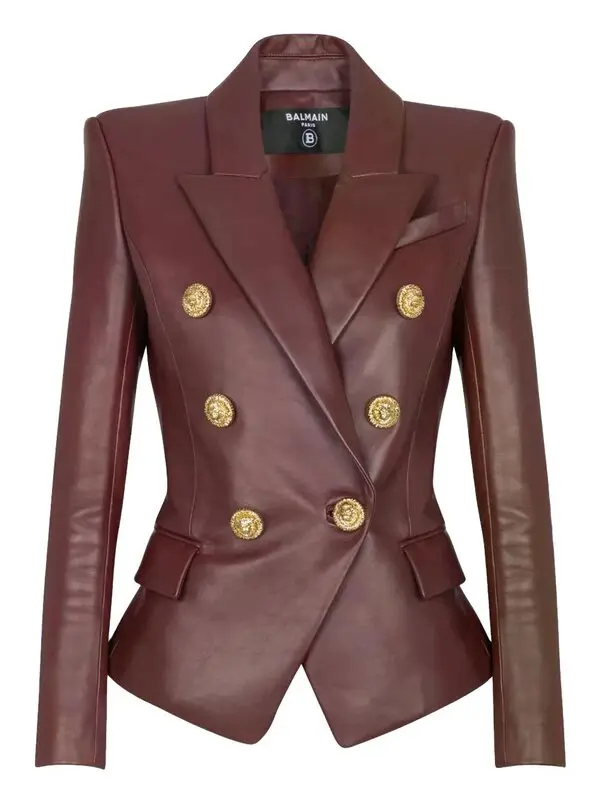 Balmain Double-breasted Lambskin Jacket - Red