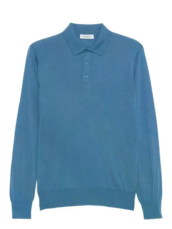 KANGRA Fine-knit Polo Shirt - Blue