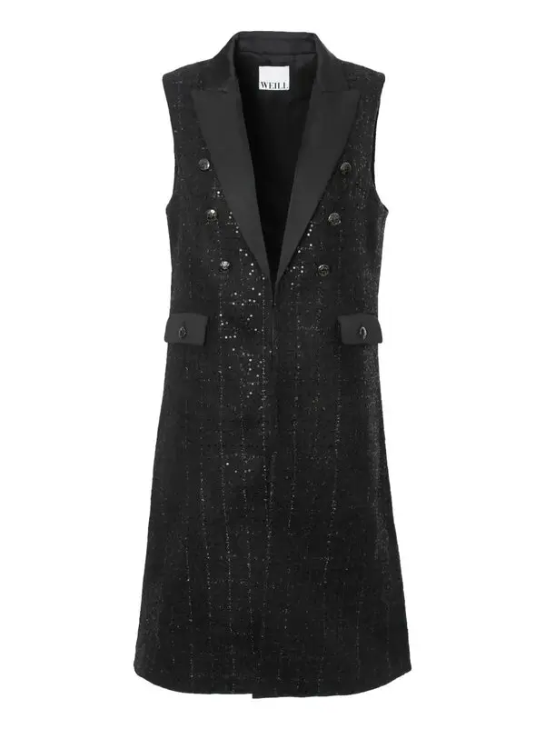 WEILL Tweed Effect Sleeveless Gilet - Black