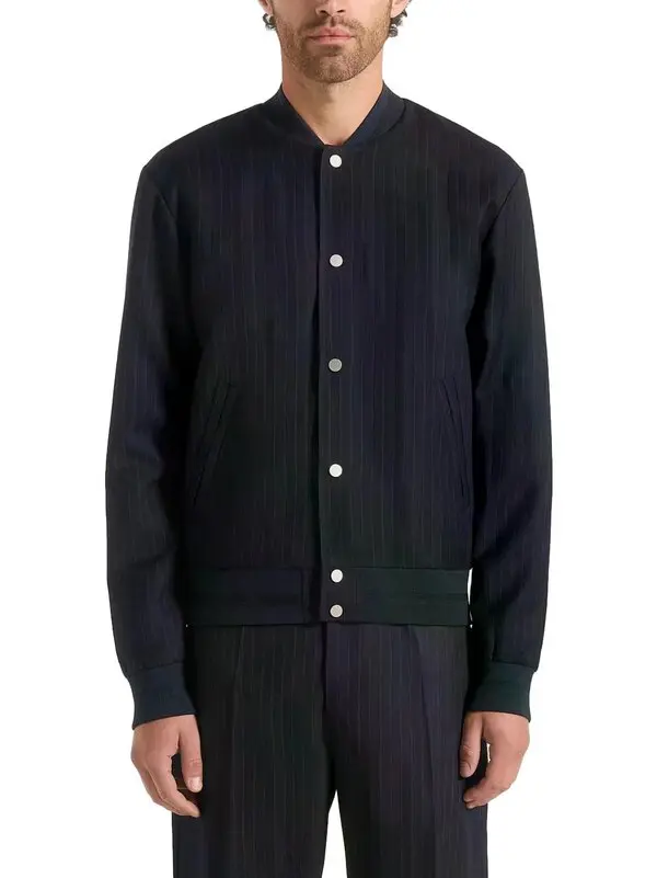 Manière De Voir Pinstripe Bomber Jacket - Blue
