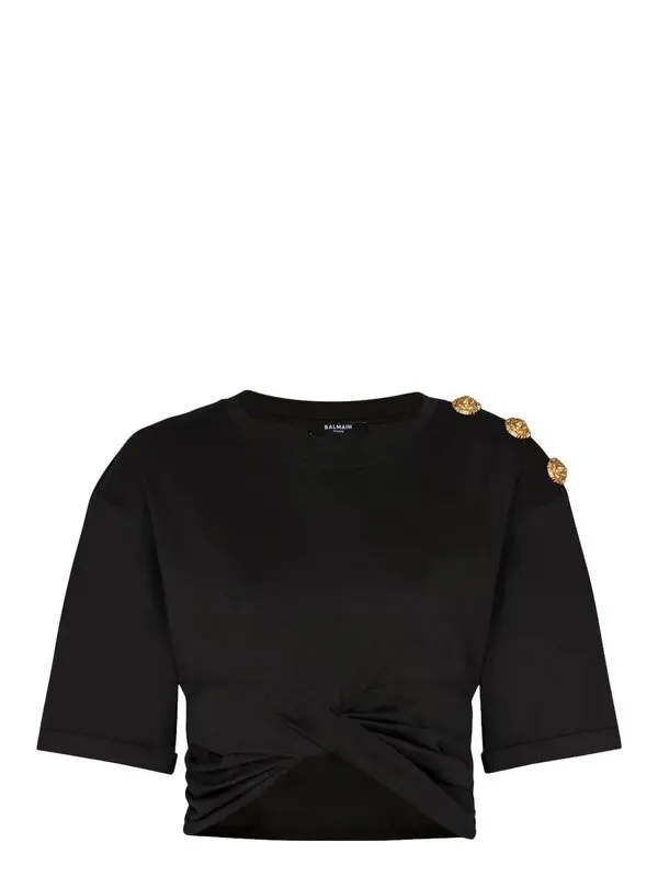 Balmain Button-embellished Twist-front T-shirt - Black