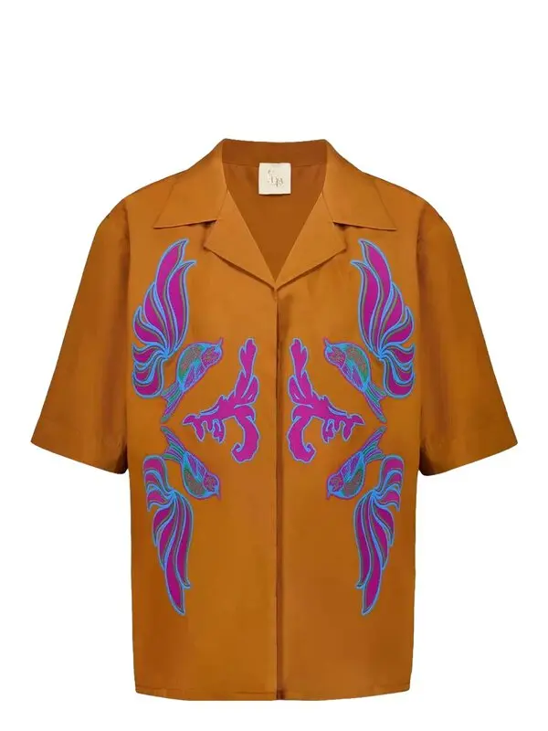 PAULA Embroidered Short-sleeve Shirt - Orange