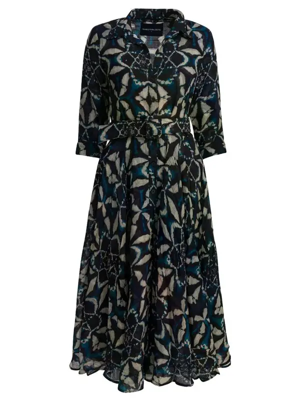 Samantha Sung Leaf Print Dress - Blue