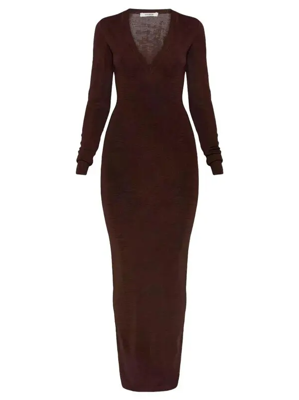 ENTIRE STUDIOS V-neck Long-sleeve Midi Dress - Brown