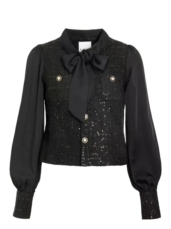 WEILL Pussy Bow Tweed Shirt - Black