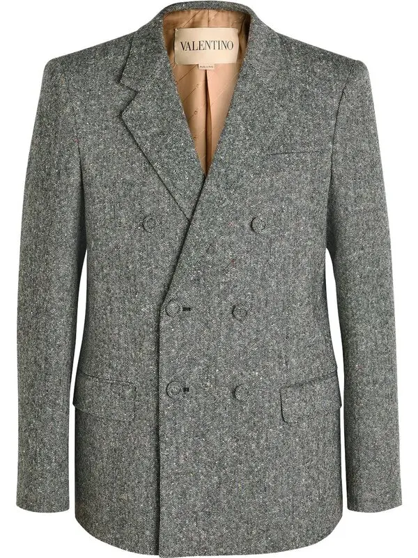 Valentino Garavani Double-breasted Tweed Blazer - Grey