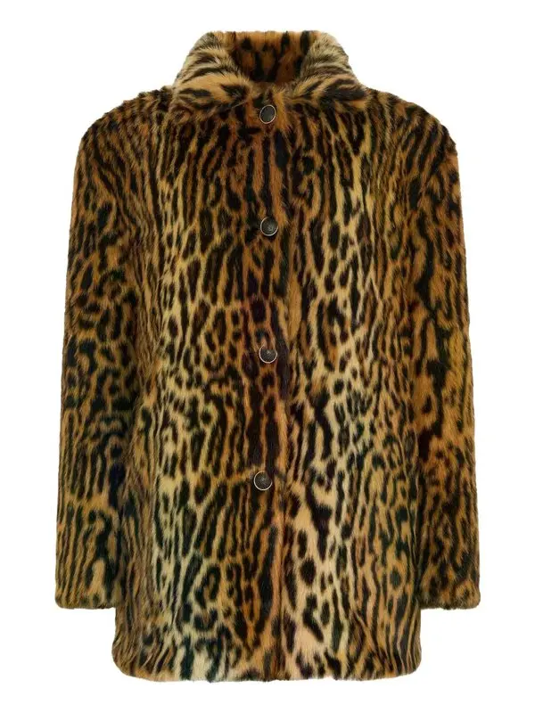 Roberto Cavalli Leopard-print Buttoned Coat - Brown