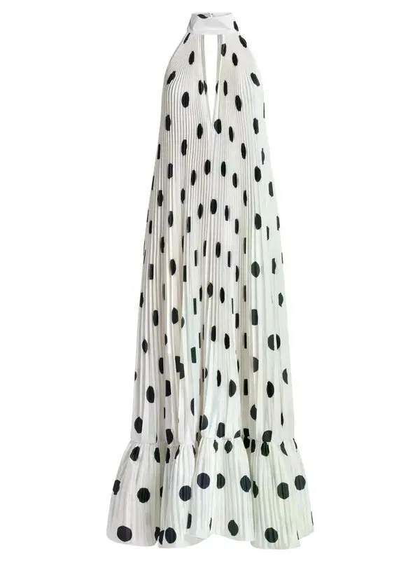 L'IDEE Libertie Polka-dot Pleated Maxi Dress - White