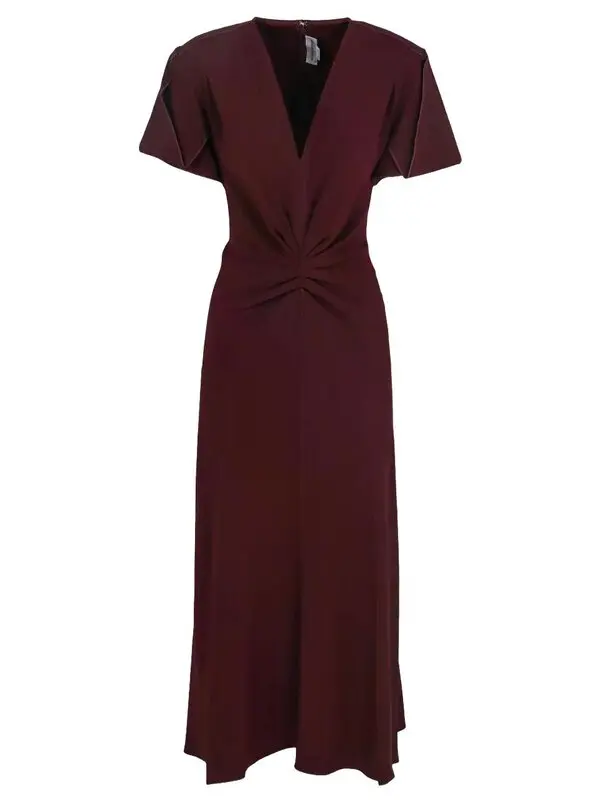 Victoria Beckham V-neck Pleated Midi Dress - Red