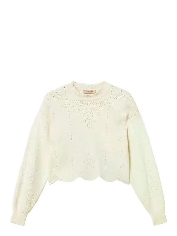 TWINSET Scallop-hem Cropped Jumper - White