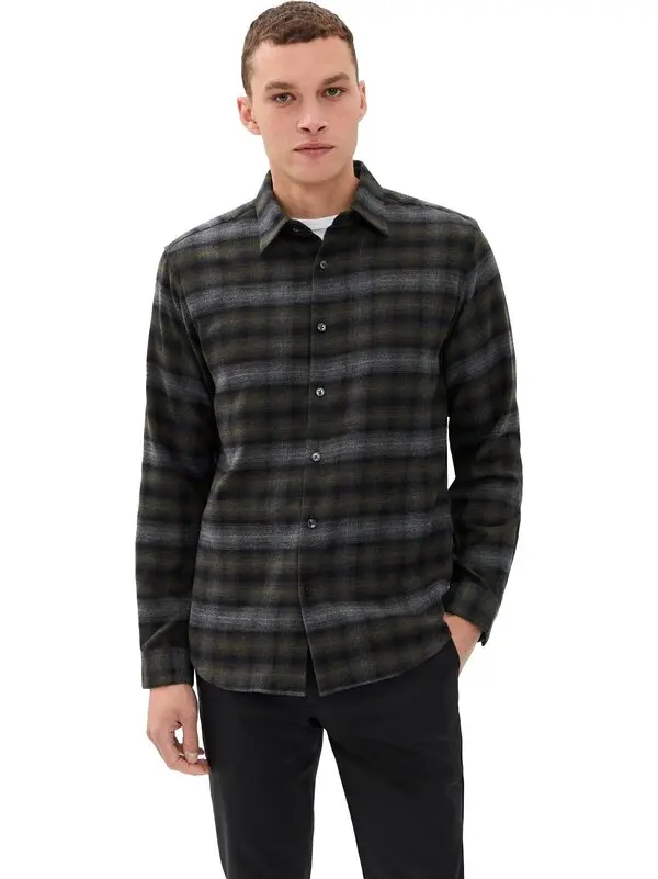 Theory Irving Shirt In Soft Plaid - Duffle Melange