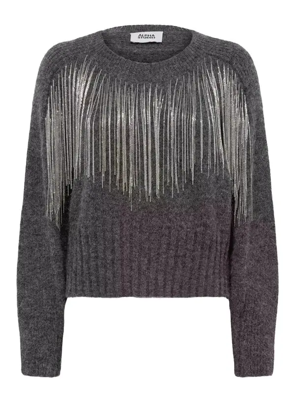 Alpha Studio Chain-embellished Pullover Sweater - Grey