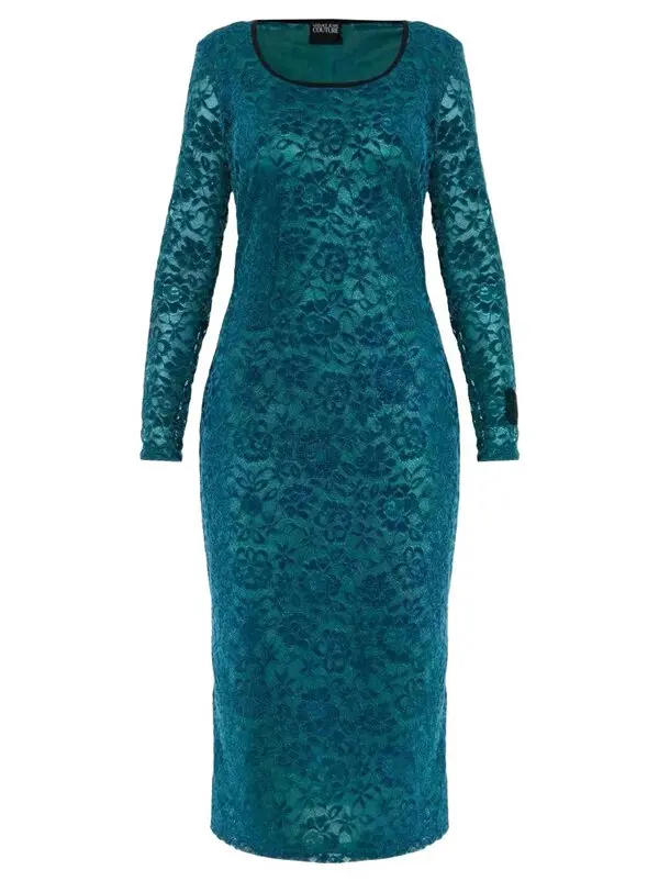 Versace Lace Long-sleeve Midi Dress - Blue