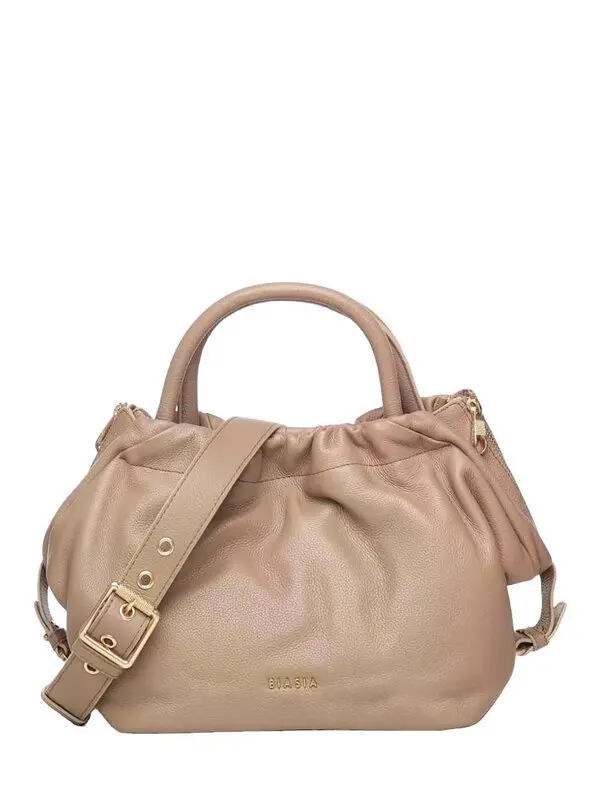 BIASIA Gathered Leather Tote - Neutrals