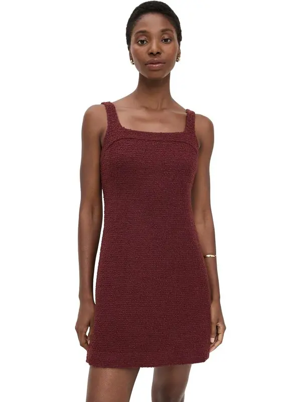 Theory Square Neck Tweed Mini Dress - Oxblood Red