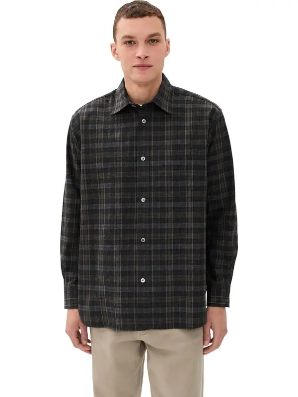 Norse Projects Ole Oversized Wool Check Shirt - Charcoal Grey