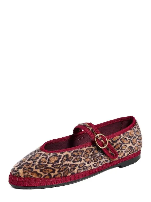 FLABELUS Pierre Leopard Mary Jane Flats - Garnet