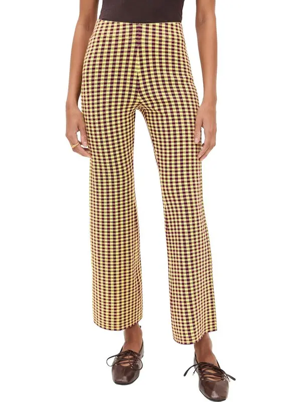 LE BOP Gingham Flare Pants - Burgundy/citrine