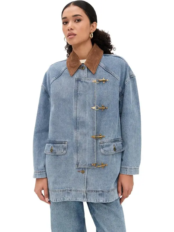 Lioness District Denim Jacket With Corduroy Trim - Denim Blue